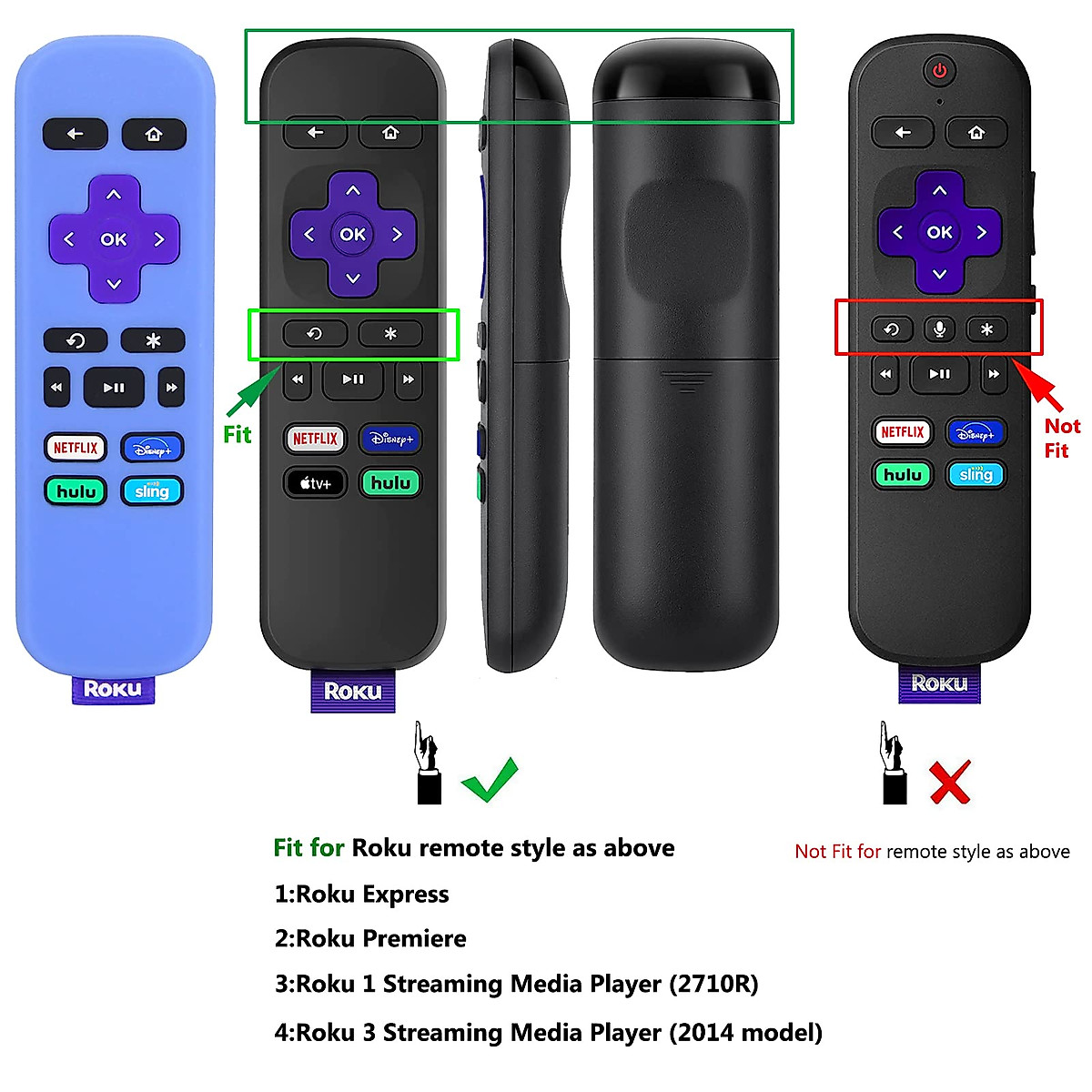 [2 Pack] Pinowu Remote Cover (Glowing in The Dark) Compatible with Roku Simple Remote, Anti Slip Silicone Cover Suitable for Roku Express and Roku Premiere Player Remote (Blue and Green)
