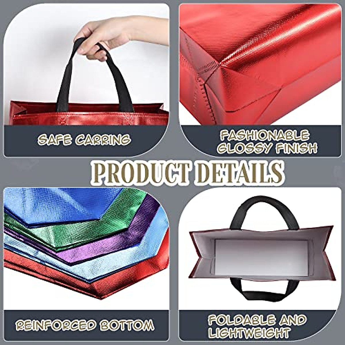 24 Pack Gift Bags Mix Color Set Nonwoven Reusable Shiny Gift Bags with Glossy Finish with Handle Grocery Bags,birthday Bag Favor Bags Goodie Bags for for Party Wedding (13 x 5 x 11 Inches)