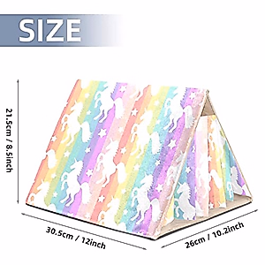 RATGDN Small Pet Hideout Colorful Unicorns and Star Pattern Hamster House Guinea Pig Playhouse for Dwarf Rabbits Hedgehogs Chinchillas