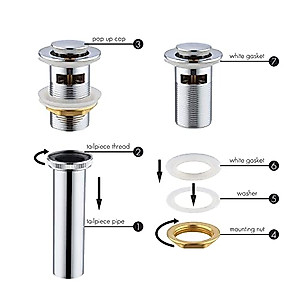 KES Bathroom Sink Drain with Overflow Vessel Sink Lavatory Vanity Pop Up Drain Stopper Polished Chrome Finish, S2007A-CH