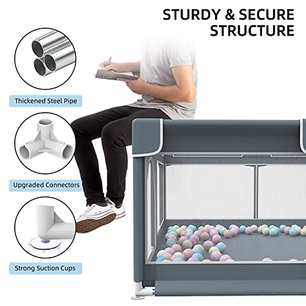 Baby Playpen, 79 x 63 Inches Extra Large Playpen with 50 PCS Ocean Balls, Indoor & Outdoor Kids Activity Center, Infant Safety Gates with Breathable Mesh,Sturdy Play Yard for Babies and Toddlers