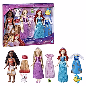 Disney Princess Royal Fashions and Friends, Fashion Doll 3-Pack, Ariel, Moana, and Rapunzel, Toy for Girls 3 Years and Up