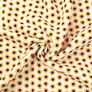 David Angie Sunflower Printed Bullet Textured Liverpool Fabric 4 Way Stretch Spandex Knit Fabric by The Yard for Hair Bows Headbands Making (Sunflower)