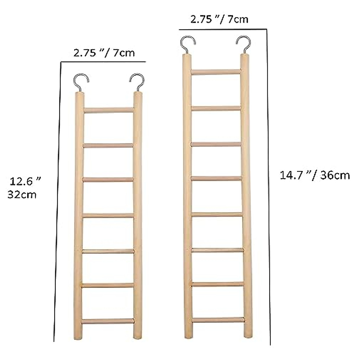 2pcs Birdie Basics Wooden Ladder for Bird Cage Climbing Ladder Toy for Parakeets Parrots Cockatoo (7 Step & 8 Step)