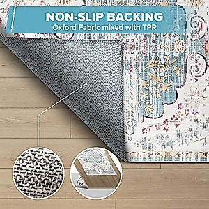 Pajata Light Blue and White Vintage 5X7 Area Rug Bohemian Floral Cover Print Distressed Carpet for Bedroom Living Room Non-Shedding