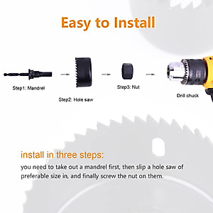 Hole Saw Kit, SUNGATOR 5-Piece Hole Saw Set with 4 Pcs Saw Blades in 1-1/4, 1-1/2, 2, 2-1/8 Inch, 1 Mandrel. Carbon Steel Circle Hole Saw Kit, Arbored Hole Cutter for Wood, Plastic, PVC Board, Drywall