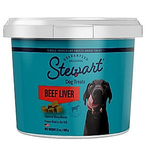 Stewart Freeze Dried Dog Treats, Beef Liver, Grain Free & Gluten Free, 21 Ounce Resealable Tub, Single Ingredient, Dog Training Treats
