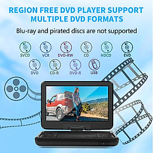 Feihe 10.1" Portable TV/DVD Player - FHD IPS Swivel LED Screen, Digital Tuner/HDMI/USB/AV, Region-Free, Built-in Battery, High Volume Speakers - Perfect for Car/Travel