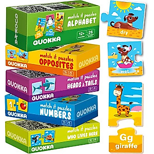5X MEGASET Toddler Puzzles Ages 2-4 - Matching Games for Kids Ages 3-5 by QUOKKA - Numbers Animals Opposites ABC Learning for Toddlers 1-3 Year Old - Educational Toy Activities for Boy and Girl