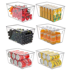 Plastic Storage Bin with Lids, ESARORA Stackable Clear Organizer Basket Bins with Handle for Fridge, Cabinet, Bedroom, Closet, Bathroom, Office, Kitchen & Pantry Organization, 6 PACK