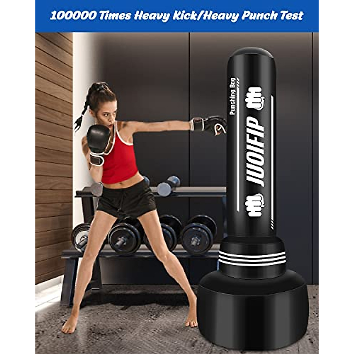 JUOIFIP Freestanding Punching Bags for Adults - 69" Heavy Bag with Stand Men Standing Boxing Inflatable Kickboxing Training MMA Muay Thai Fitness