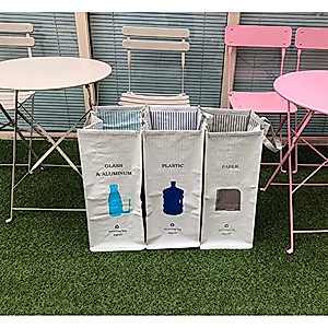 Signim 413 Separate Recycling Waste Bin Bags for Kitchen Home Recycle Garbage Trash Sorting Bins Organizer Waterproof Baskets Compartment Container, White (Set of 3 Pack)