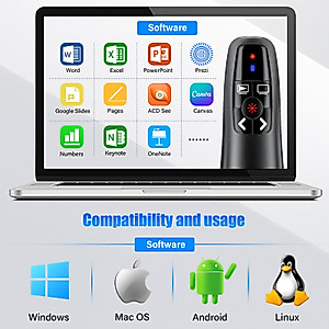 2-in-1 USB Type C Presentation Clicker, Clicker for PowerPoint Presentations, Rechargeable Wireless Presenter Remote, Pointer RF 2.4GHz USB PowerPoint Clicker Slide Advancer with Volume Control