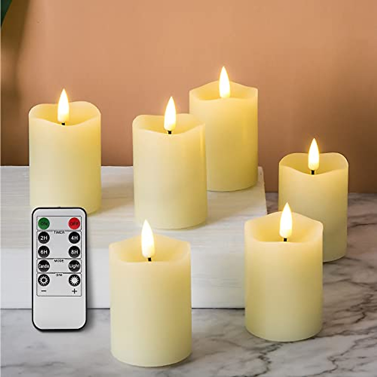 Girimax Ivory Flameless Votive Candles with Remote, Real Wax Flickering LED Pillar Candles Battery Included Φ 2" H 3"