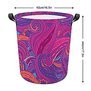 Floral Paisley Indian Foldable Laundry Basket Waterproof Hamper Storage Bin Bag with Handle 16.5"x 16.5"x 17"