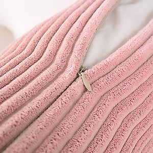 MERNETTE Pack of 2, Corduroy Soft Decorative Square Throw Pillow Cover Cushion Covers Pillowcase, Home Decor Decorations for Sofa Couch Bed Chair 18x18 Inch/45x45 cm (Striped Peach Pink)