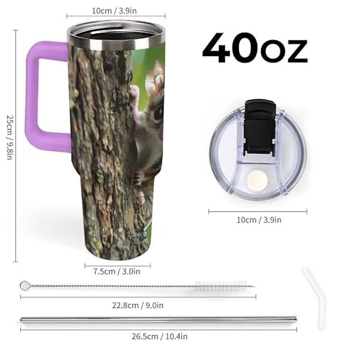 Australia Cute Sugar Glider Insulated Tumbler with Lid And Straw Stainless Steel Travel Coffee Mug 40oz Violet-style