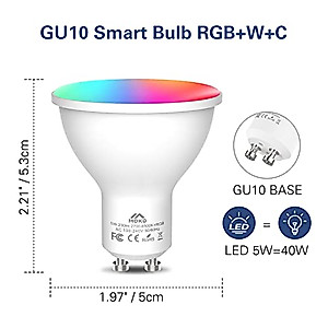 MoKo Smart WiFi LED Spot Light Bulb 5W GU10 Dimmable Spotlight RGB + Cool + Warm Light Work with Alexa Echo,Google Home,Compatible with SmartThings, Voice/APP Control, Timer, 2.4GHz Network, 4 Pack