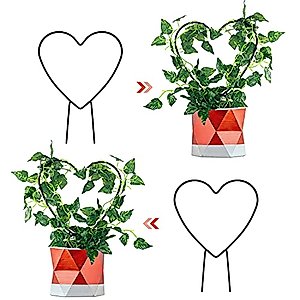 MIXXIDEA Metal Trellis for Climbing Plants Outdoor Decorative Small Trellis for Potted Plants Rust Proof Garden Plant Trellis for Pots Heart Shaped Pack of 2 - Black