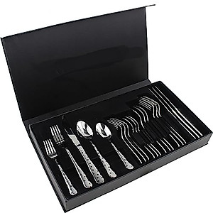 Silverware Set Flatware 20-Piece for 4 Retro Geometric Stainless Steel Unique Pattern Design Tableware Cutlery Set with Storage Box Kitchen Utensils Spoon and Fork Set Hand Wash Recommended
