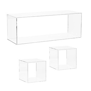 Red Co. Crystal Clear Acrylic Floating Storage 4 Sided Wall Shelves - Bathroom Shelf, Makeup Cosmetics Display Organizer Rack | Set of 3