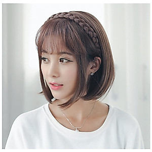 Lurrose Front Bangs Headband with Natural Human Fringe Extensions for Forehead Braids and Hoop Hairband
