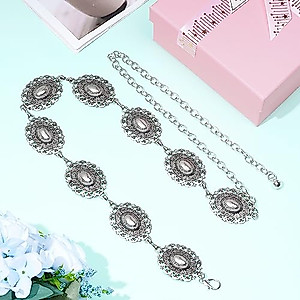 Topbuti Western Oval Concho Chain Belt for Women Metal Waist Chain Belt for Dresses Jeans Western Cowgirl (Style 1, Silver)