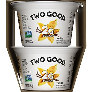 Two Good Low Fat Greek Yogurt, Vanilla, Lower Sugar, Gluten Free, With 2g of Sugar, 5.3 oz., 4 Pack