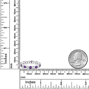 Gem Stone King 925 Sterling Silver 3MM Purple Amethyst and 3MM White Created Sapphire Eternity Band Ring For Women (1.00 Cttw, Round 3MM, Gemstone Birthstone, Available In Size 5, 6, 7, 8, 9)