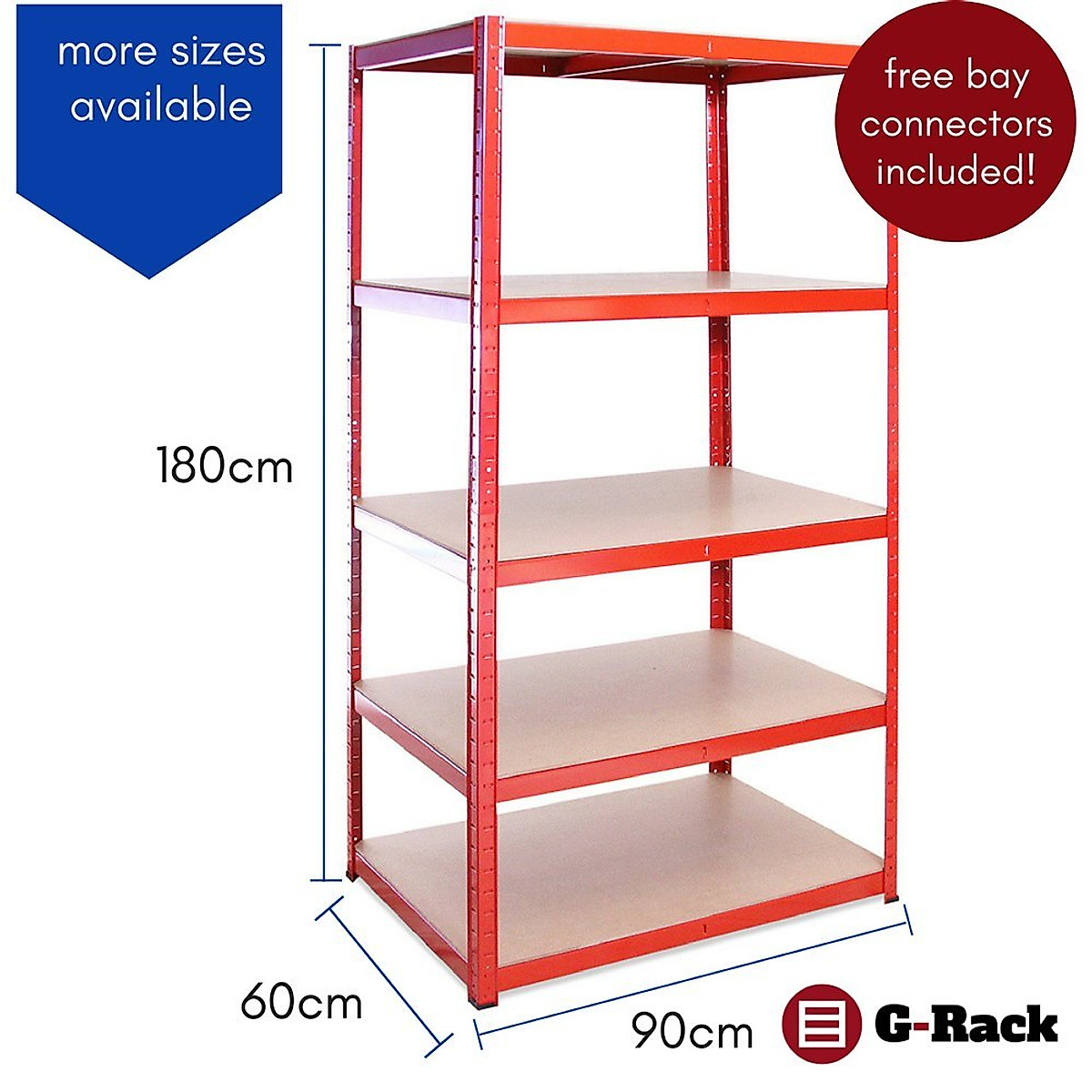 Garage Shelving Units - 71" H x 35" L x 24" W - Heavy Duty Racking - Shelves for Storage -1 Bay - Red - 5 Tier - 3000LB Capacity (600LB Per Shelf) - Workshop, Shed, Office - 5 Year Warranty