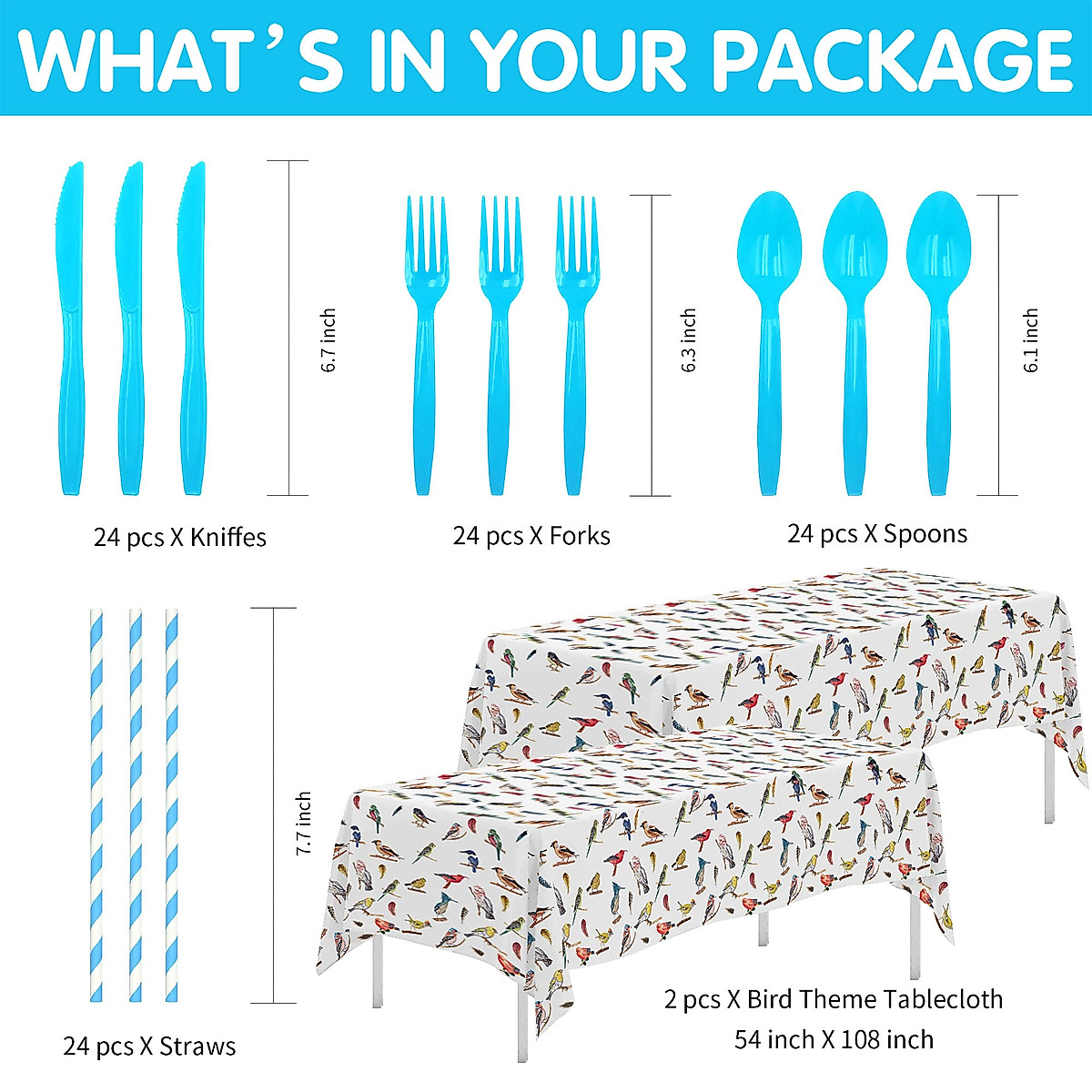 Xigejob Bird Party Decorations Tableware, Bird Birthday Party Supplies, Plate, Cup, Napkin, Tablecloth, Cutlery, Colorful Bird Bridal Baby Shower Birthday Wedding Summer Tea Party Dinnerware, Serve 24