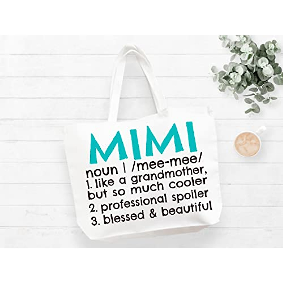 COCOVICI Mimi Definition Canvas Tote Bag Grandma Gift Idea for Mimi Book Bag Mimi Gift (Mimi Definition Turquoise/Black Font)