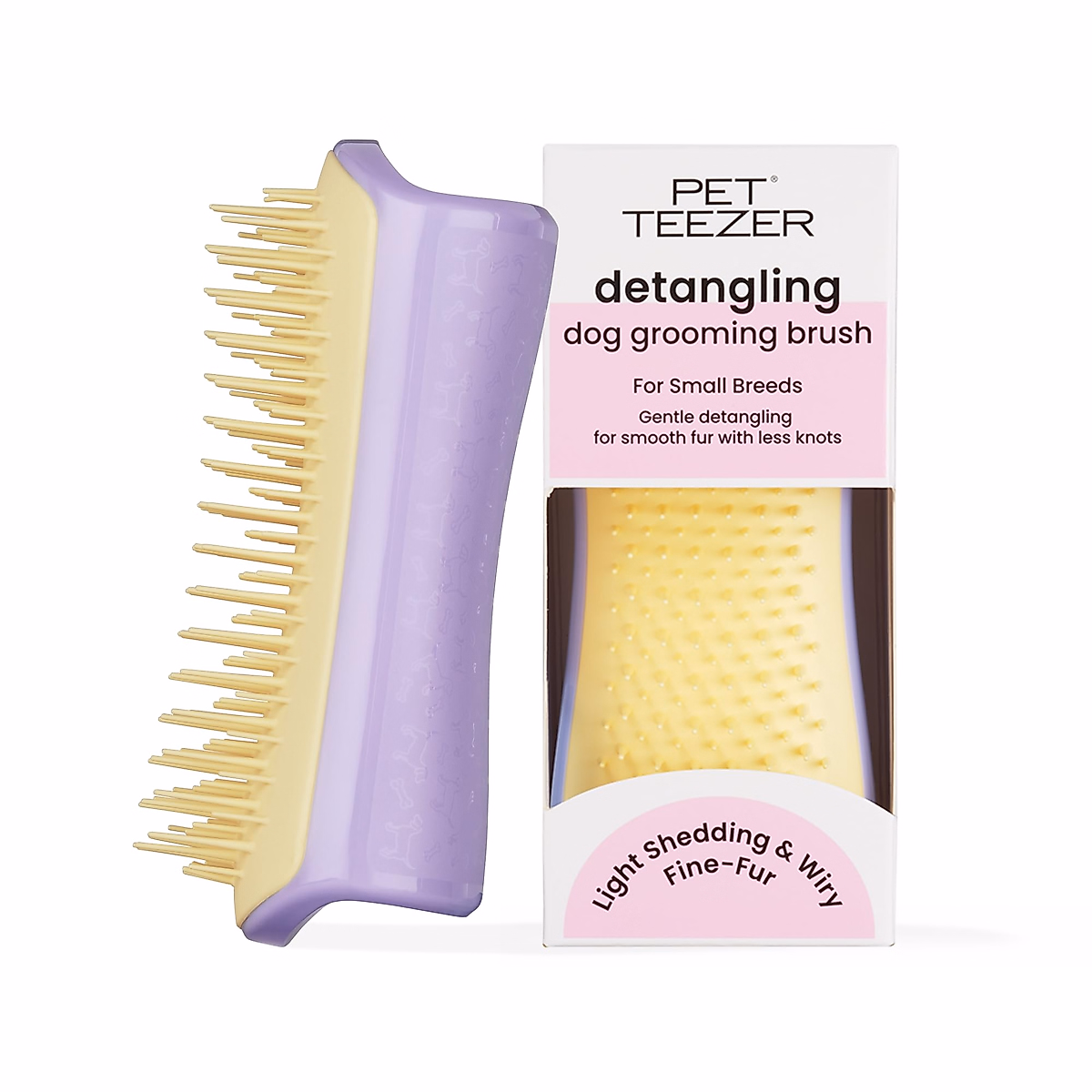 Pet Teezer by Tangle Teezer Detangling Dog Grooming Brush, Dry Brush & Dog Bath Brush for Wet or Dry Fur & Light Shedding Breeds, Small, Lilac/Yellow