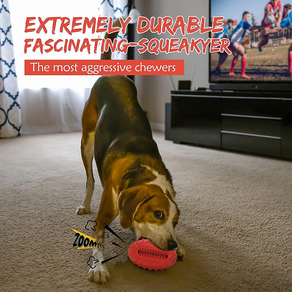 VANFINE Dog Toy, Squeaky, Indestructible, Tough, Durable Stick Chew Toy for Large Dogs, Puppies and Aggressive Chewers with Non-Toxic Natural Rubber (Medium/Large Dog, Football)