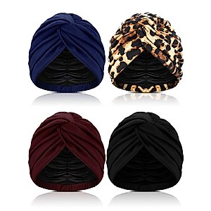 4 Pieces Turbans for Women Silk Satin Lined Turban Head Wrap Adjustable Twisted Turban Headwrap Hair Cover Wrap (Retro Color)