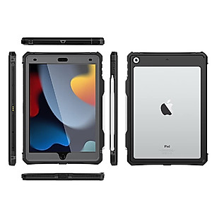 MRUOZRUI 10.2 Waterproof Case Compatible with iPad 9th 8th 7th Generation 2021/2020/2019, Built-in Screen Protector with Strap Stand Pencil Holder, Full Body Heavy Duty Protective Shockproof