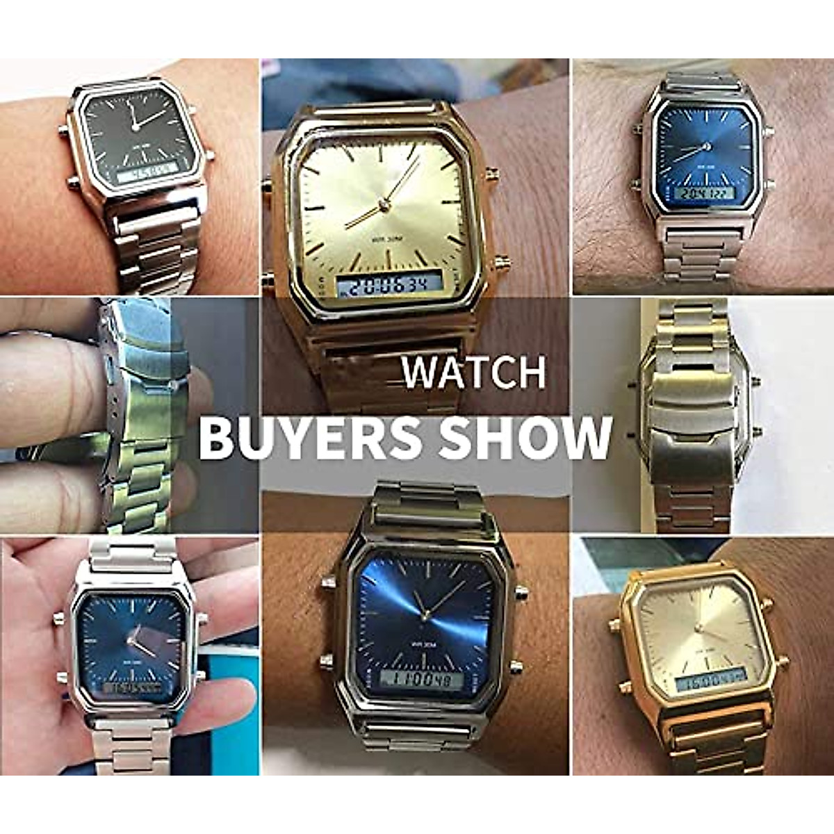 Gosasa Men's Unisex Square Multifunction Stopwatch Waterproof LED Digital Watch Electronic Analog Men's Watch Ladies Stainless Steel Watch (Silver)…