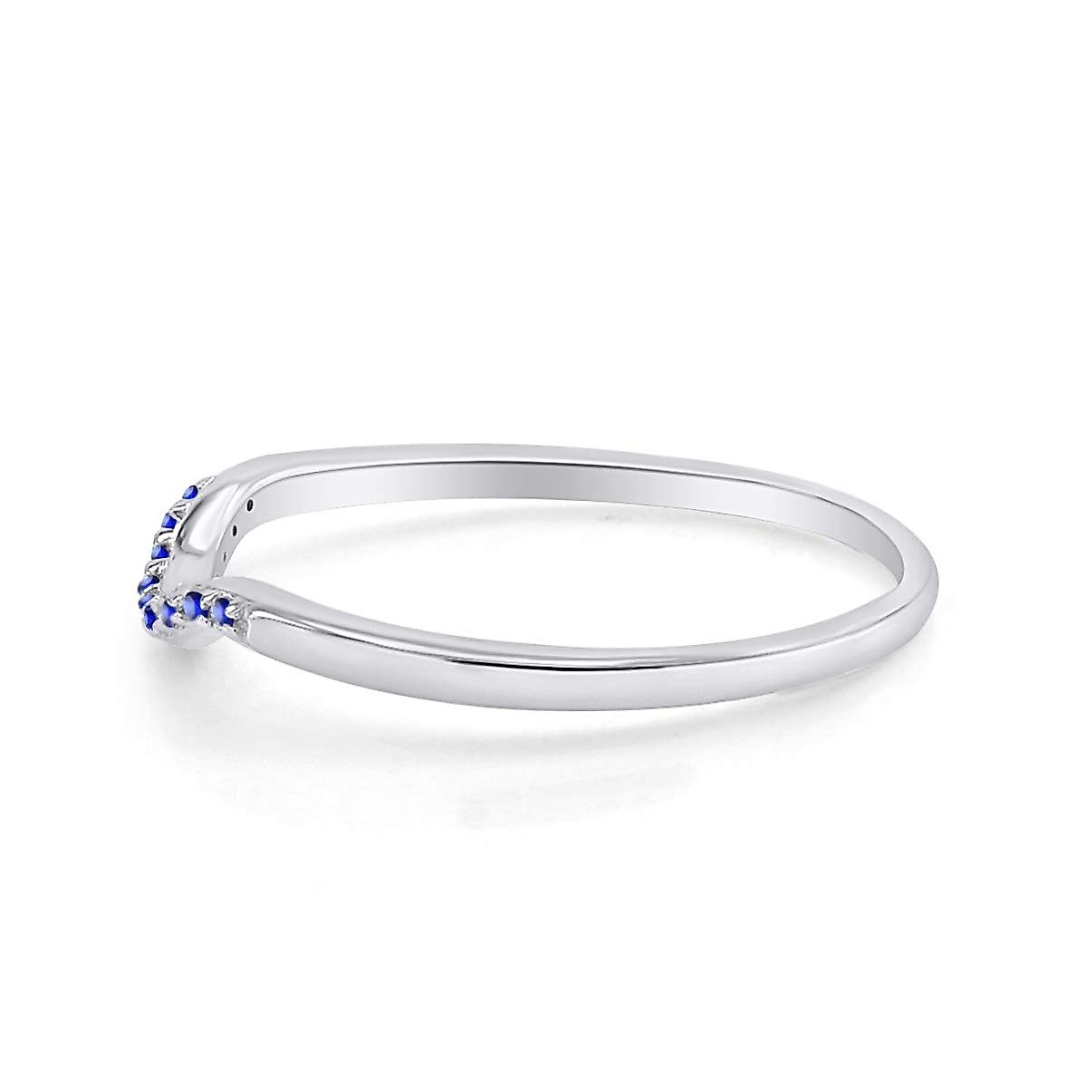 AFFY Round Cut Simulated Blue Sapphire Curved Wedding Band Ring in 14k White Gold Over Sterling Silver