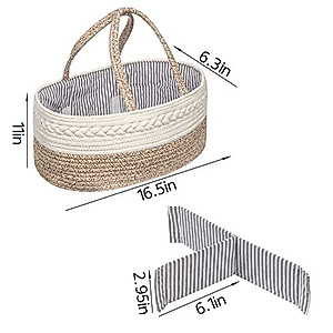 maxgoods Baby Diaper Caddy Organizer -100% Cotton Baby Basket Bin with Removable Divider -Portable Tote Bag Storage Basket for Boy & Girl Nursery Organization (White & Yellow Variegated)