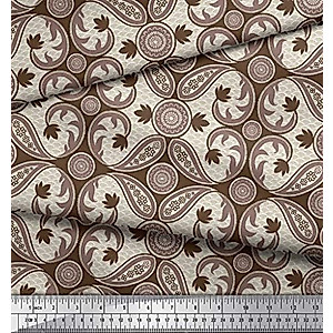 Soimoi Brown Cotton Canvas Fabric Paisleys Paisley Printed Fabric 1 Yard 44 Inch Wide