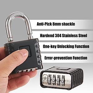 Disecu 4 Digit Combination Lock 2.7 Inch Long Shackle and Outdoor Waterproof Resettable Padlock for Gym Locker, Hasp Cabinet, Gate, Fence, School (Black, Pack of 2)