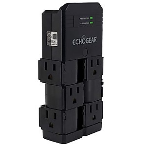 ECHOGEAR Wall Outlet with Surge Protection - Power & Protect 8 Devices with 6 Rotating AC Plugs & 2 USB Ports - Includes 1x USB-C Port & 1x USB-A Port - Black