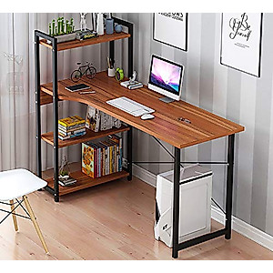 Multipurpose Computer Desk with 4 Tier Bookshelves,Modern Writing Table Home Office Desk,Compact Gaming Desk Pc Laptop Table Workstation