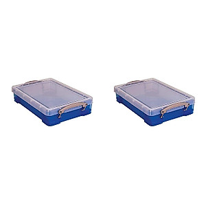 Really Useful Box Plastic Storage Box, 4 Liters, 14 1/2" x 10 1/4" x 3 1/4", Transparent Blue (Two Pack)