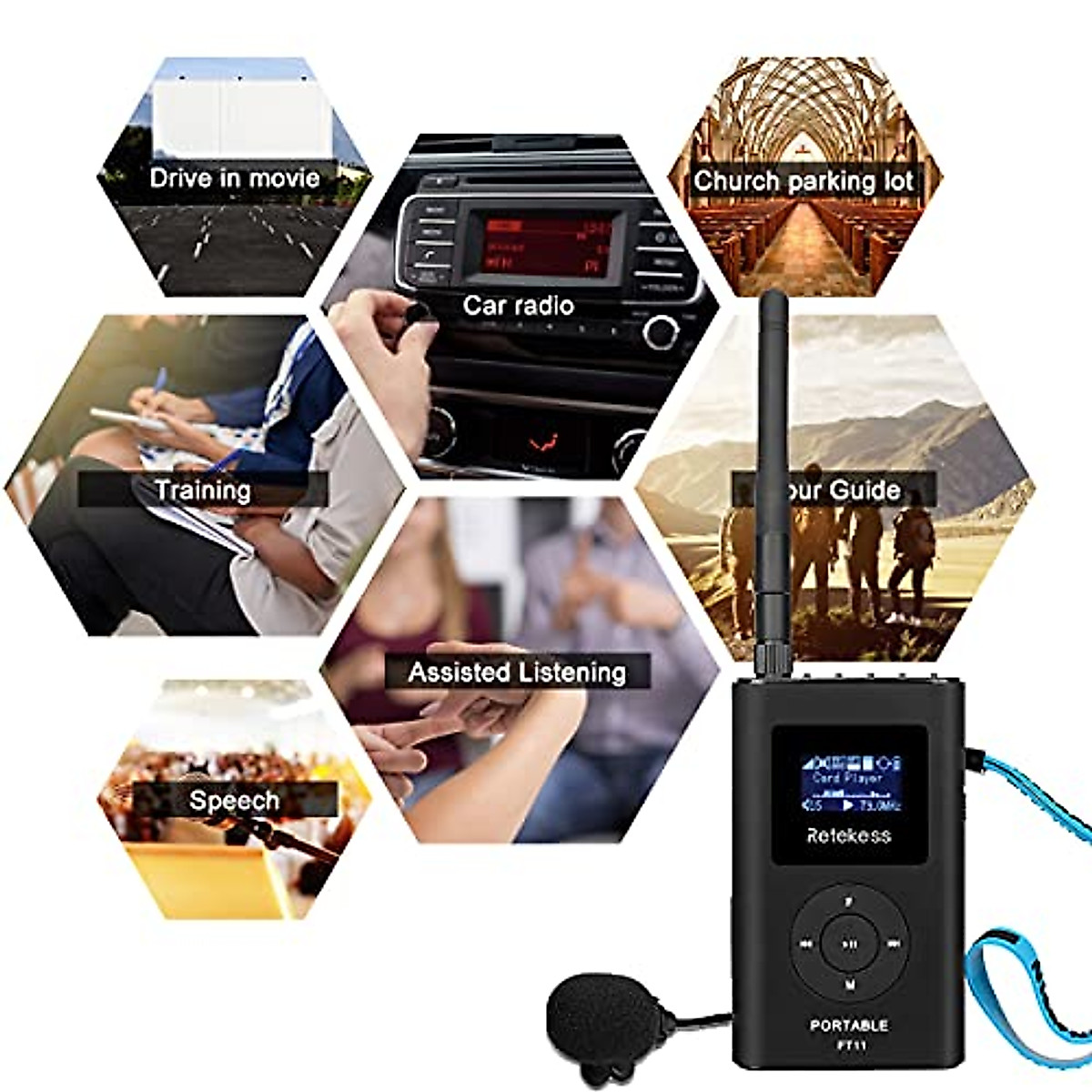 Retekess FT11 FM Transmitter,Portable FM Broadcast Transmitter for Church with Microphone, Rechargeable FM Radio Stereo Station for Drive-in Movie,Parking Lot,Support TF Card AUX Input
