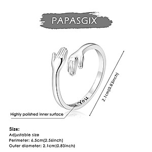 papasgix Hug Ring for Women 925 Sterling Silver,Hug Rings Silver Hugging Hands Open Promise Ring Jewelry Hug Hands Mens Rings Couples Wedding Bands (Silver)