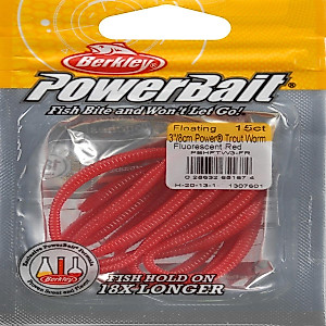 Berkley PowerBait Power Floating Trout Worm Fishing Bait, Fluorescent Red, 3in | 8cm, Irresistible Scent & Flavor, Realistic Worm Profile, Ideal for Trout and More