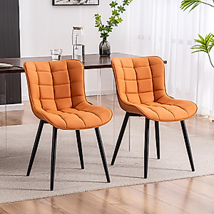 YOUTASTE Dining Chairs Set of 2, PU Leather Upholstered Modern Armless Dining Room Chair with Back Metal Legs, Kitchen Dinner Accent Guest Chairs for Vanity Reception Waiting Room,Orange Camel
