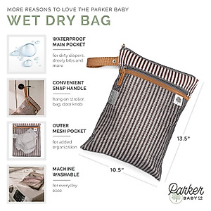 Parker Baby Cloth Diaper Wet Dry Bag - Waterproof Reusable Diaper Bag Accessory with Mesh Organizer and Zippered Pocket for Soiled or Wet Clothes, Diapers, Wipes, Swimsuits