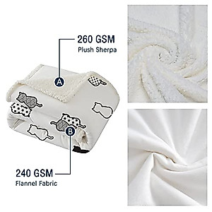 SOULZZZ Fuzzy Cat Blanket for Women Fleece Cozy Sherpa Cat Blankets and Throws Cute Soft Cat Blankets for People Cat Lovers Girls Plush Kawaii Kitten Blanket (Black and White,50x60 Inches)